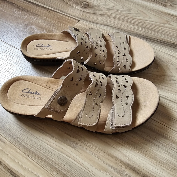 Clarks | Shoes | Clarks Collection Womens Tan Sandals Size 9 Velcro ...